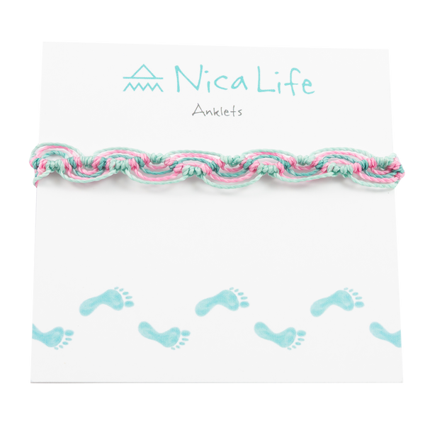 Pink & Teal Macrame Wave Anklet - Nica Life